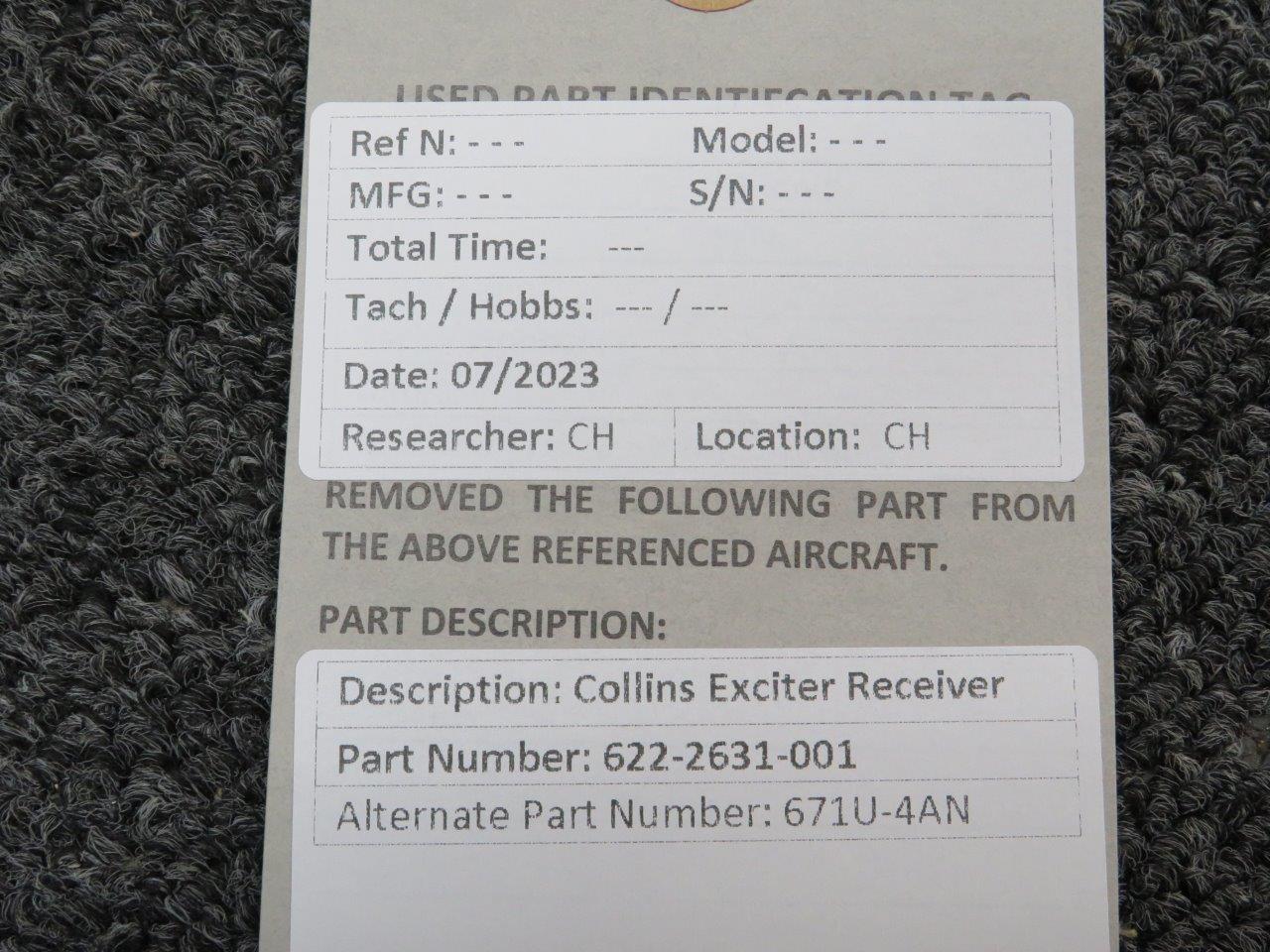 622-2631-001 Collins 671U-4AN Exciter Receiver For Sale