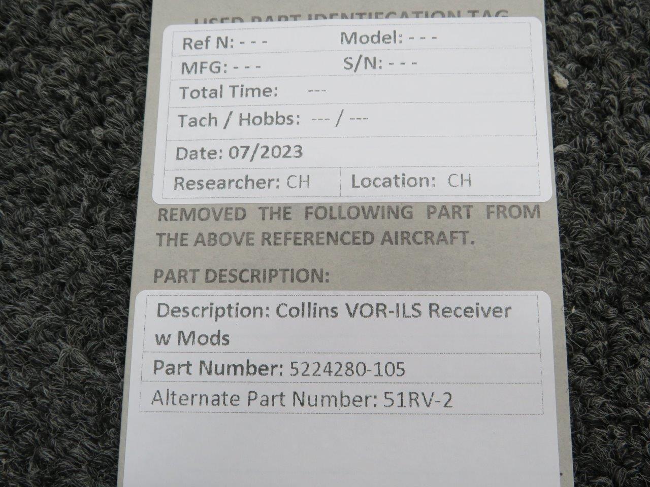 522-4280-105 Collins 51RV-2 VOR-ILS Modified Receiver For Sale