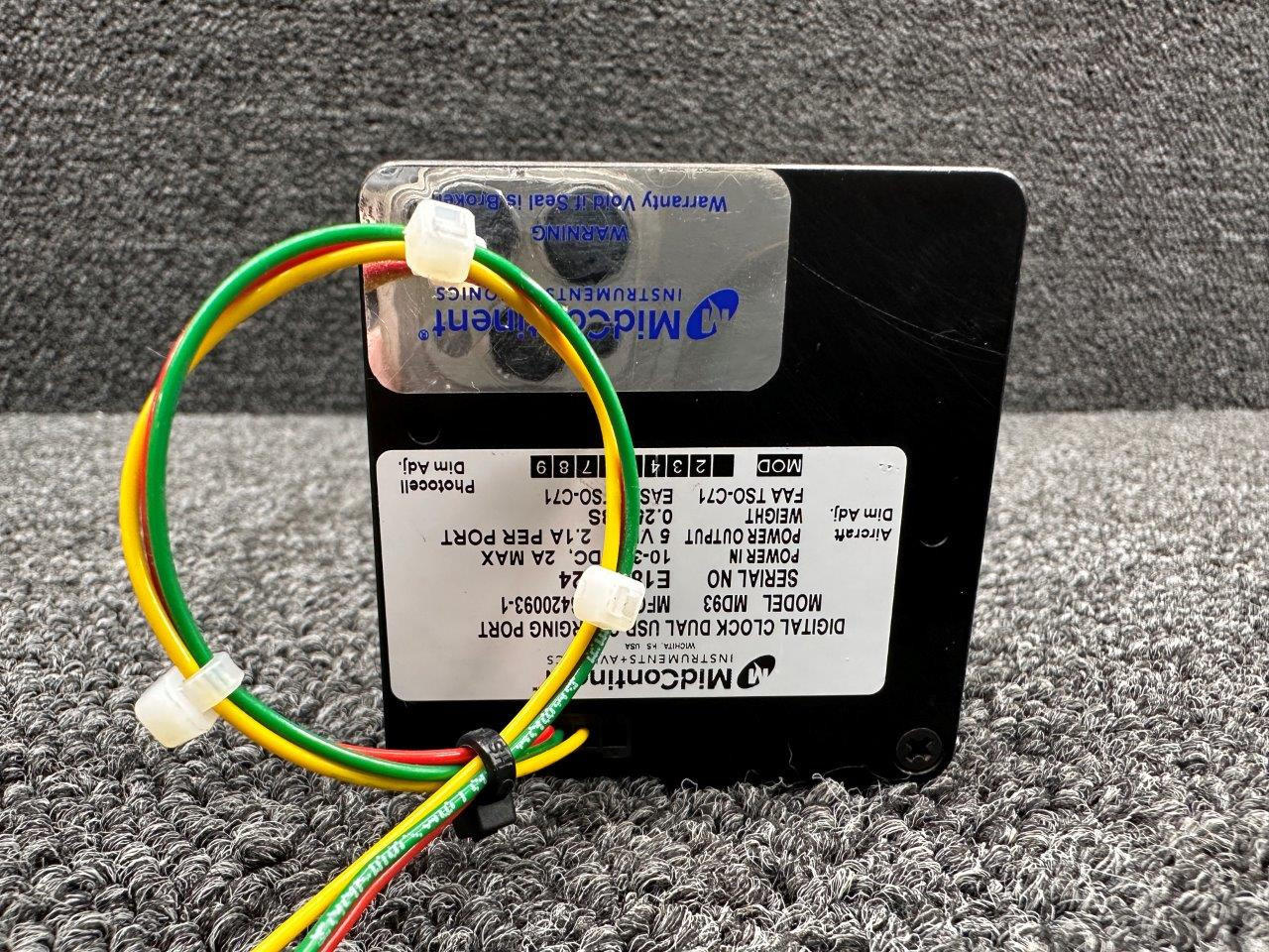 6420093-1 Mid Continent MD93 Digital Clock Dual Charging Port Indicator- 10-32V