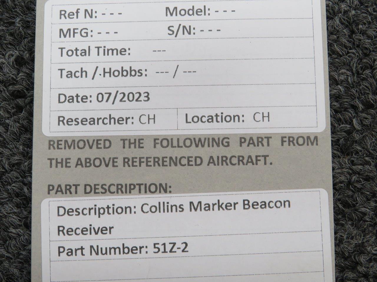 51Z-2 Collins Marker Beacon Receiver Unit For Sale