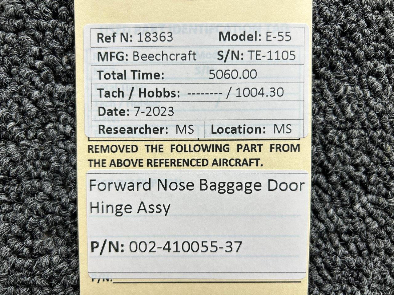 002-410055-37 Beech E-55 Forward Nose Baggage Door Hinge Assembly For Sale