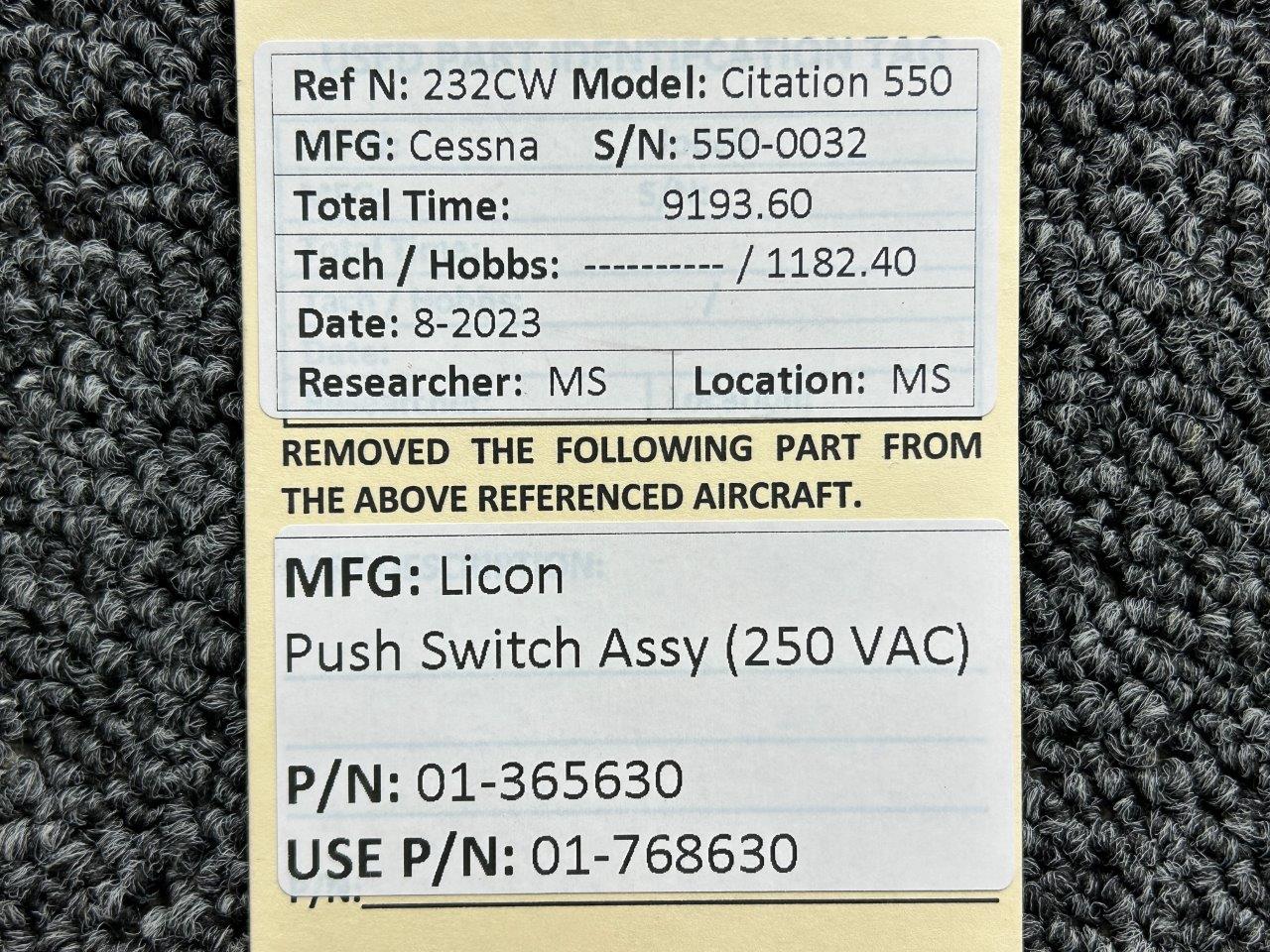 01-365630 (Use: 01-768630) Licon Push Switch Assembly- 250 VAC