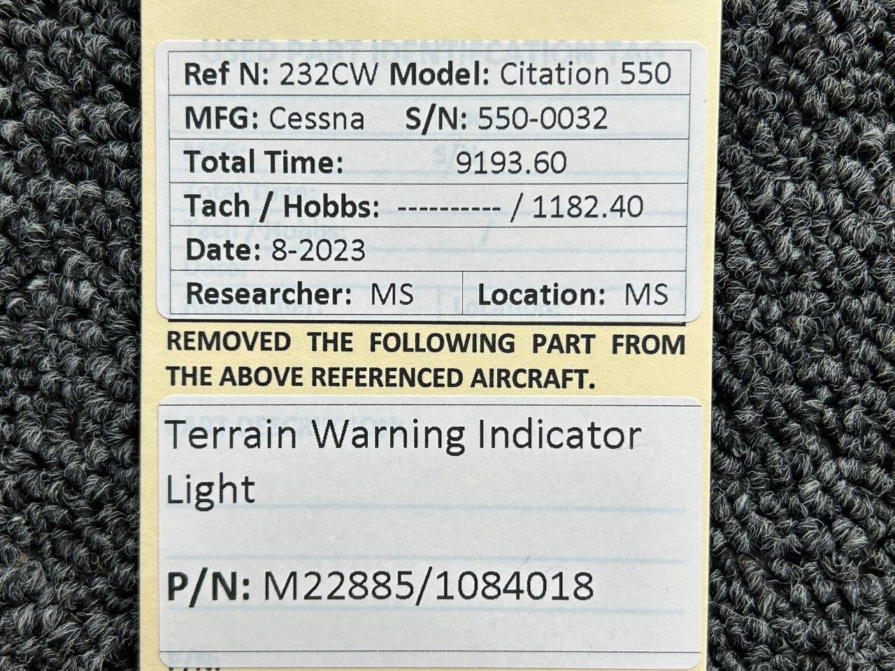 M22885/1084018 Cessna Citation 550 Terrain Warning Indicator Light For Sale