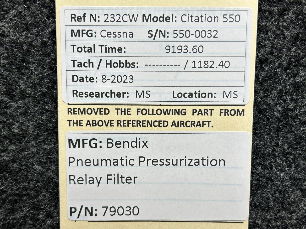 79030 Bendix Pneumatic Pressurization Relay Filter | BAS Airplane Parts