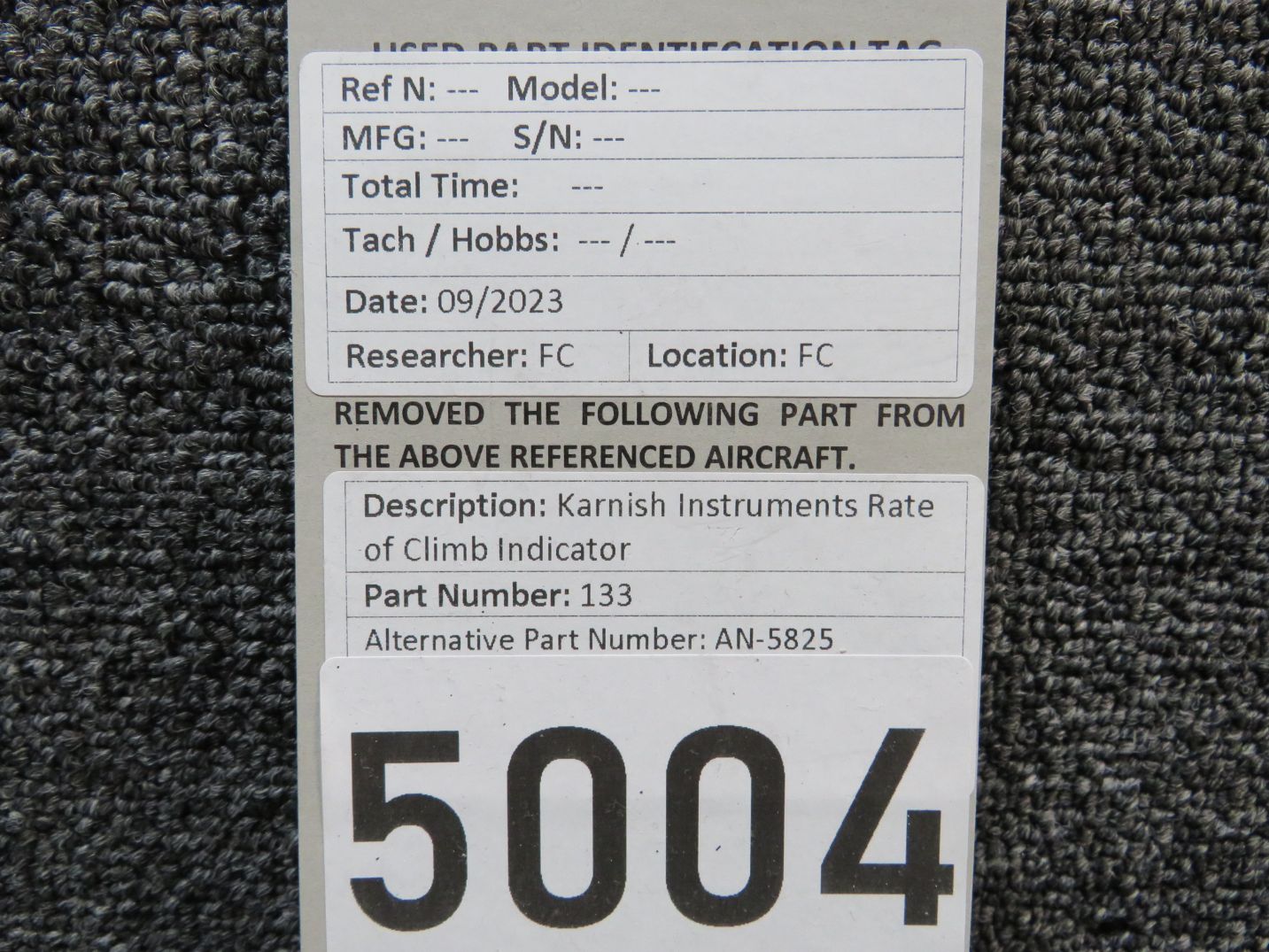 133 Alternative part Number AN-5825 Karnish Aircraft Climb Rate ...