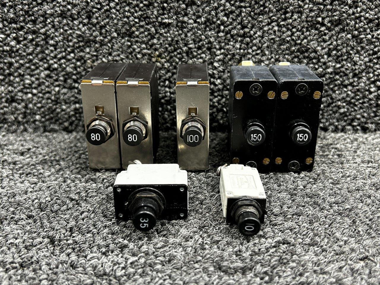 ETA and Klixon Push to Reset Circuit Breaker Set (Amps: 10, 35, 80, 100 ...