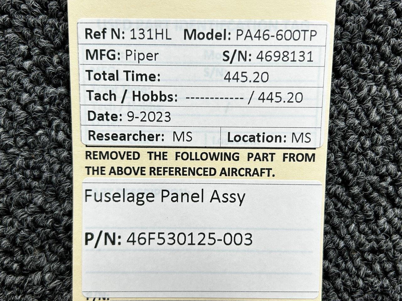 46F530125-003 Piper PA46-600TP Fuselage Panel Assembly For Sale