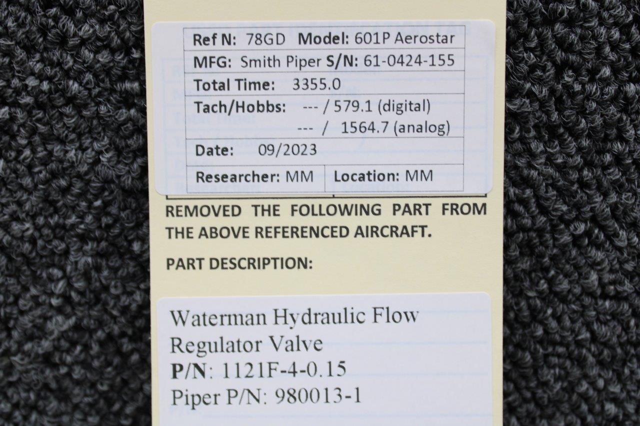 1121F-4-0.15 Aerostar Waterman Hydraulic Flow Regulator Valve