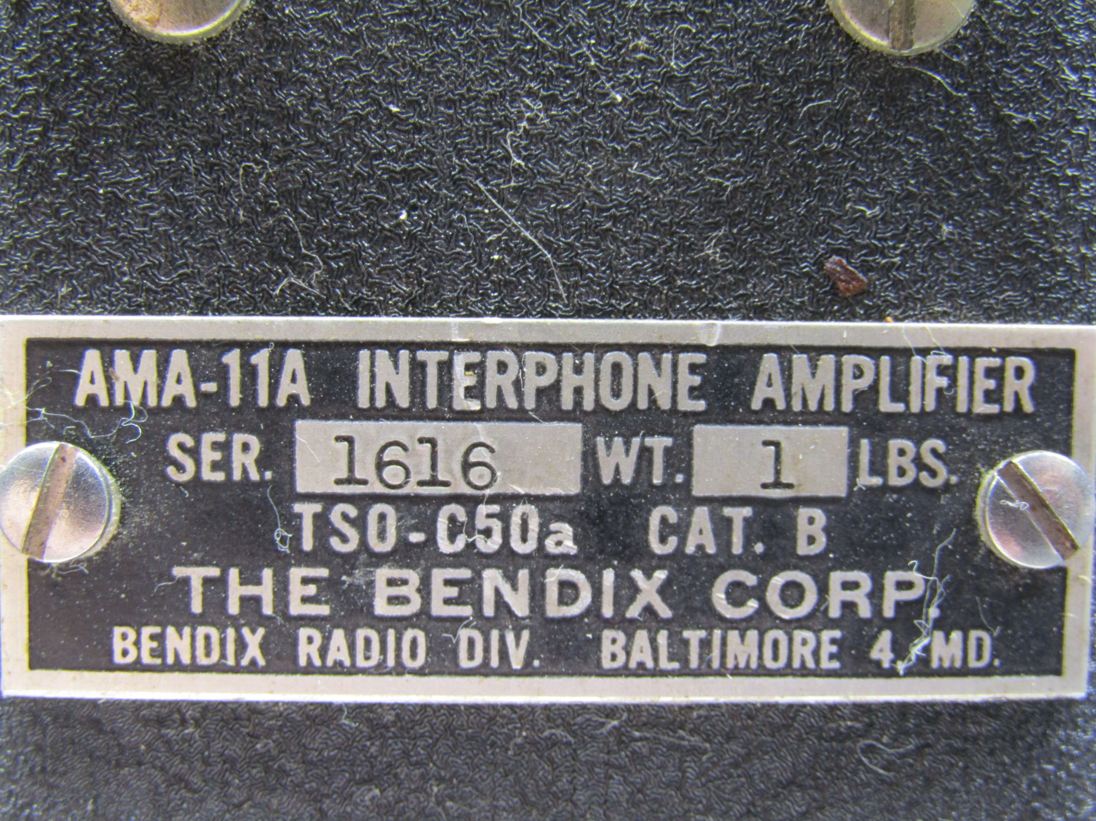 AMA-11A Bendix Aircraft Equipment Interphone Amplifier