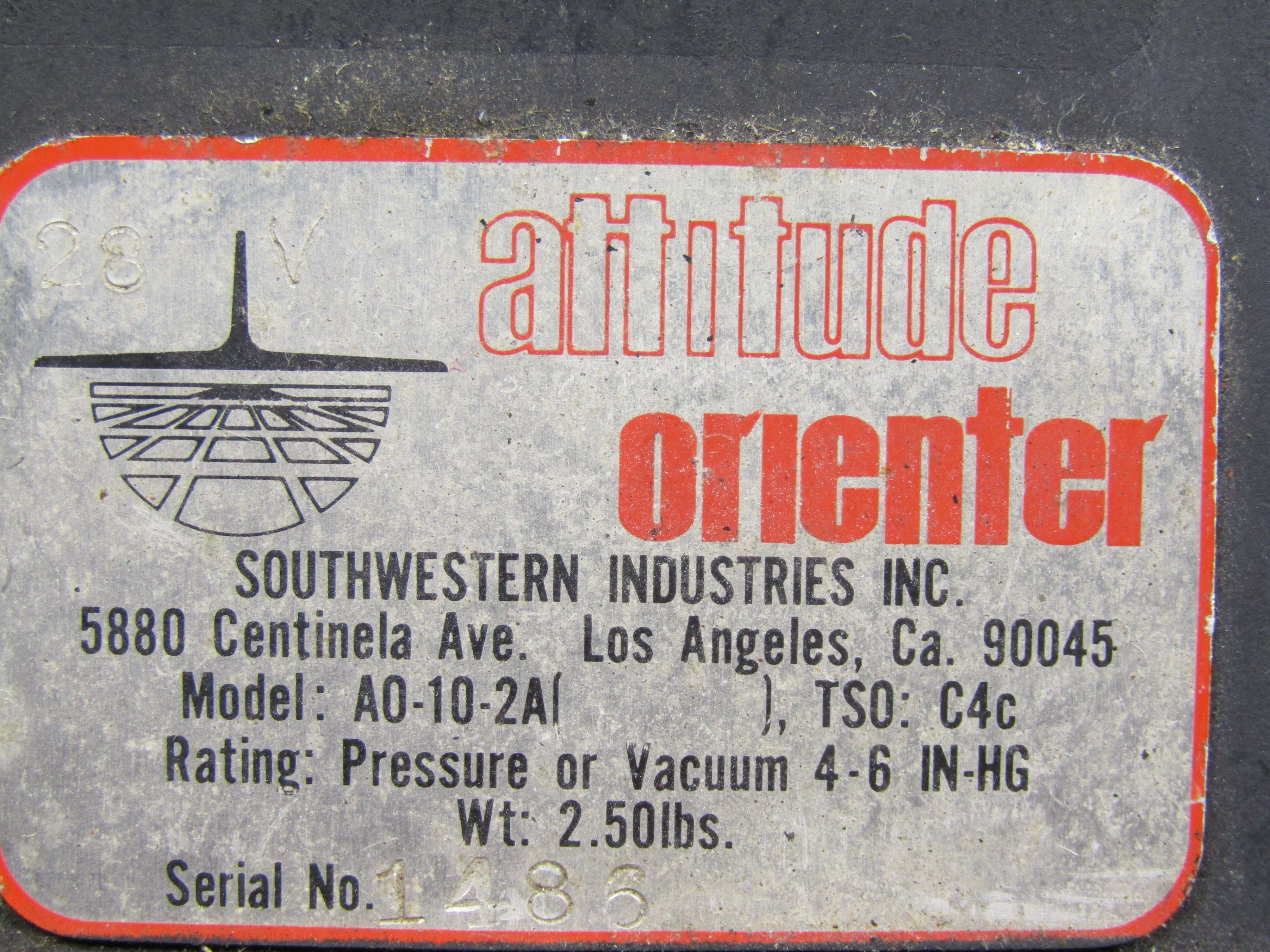 A0-10-2A Southwestern Industries Aircraft Attitude Indicator