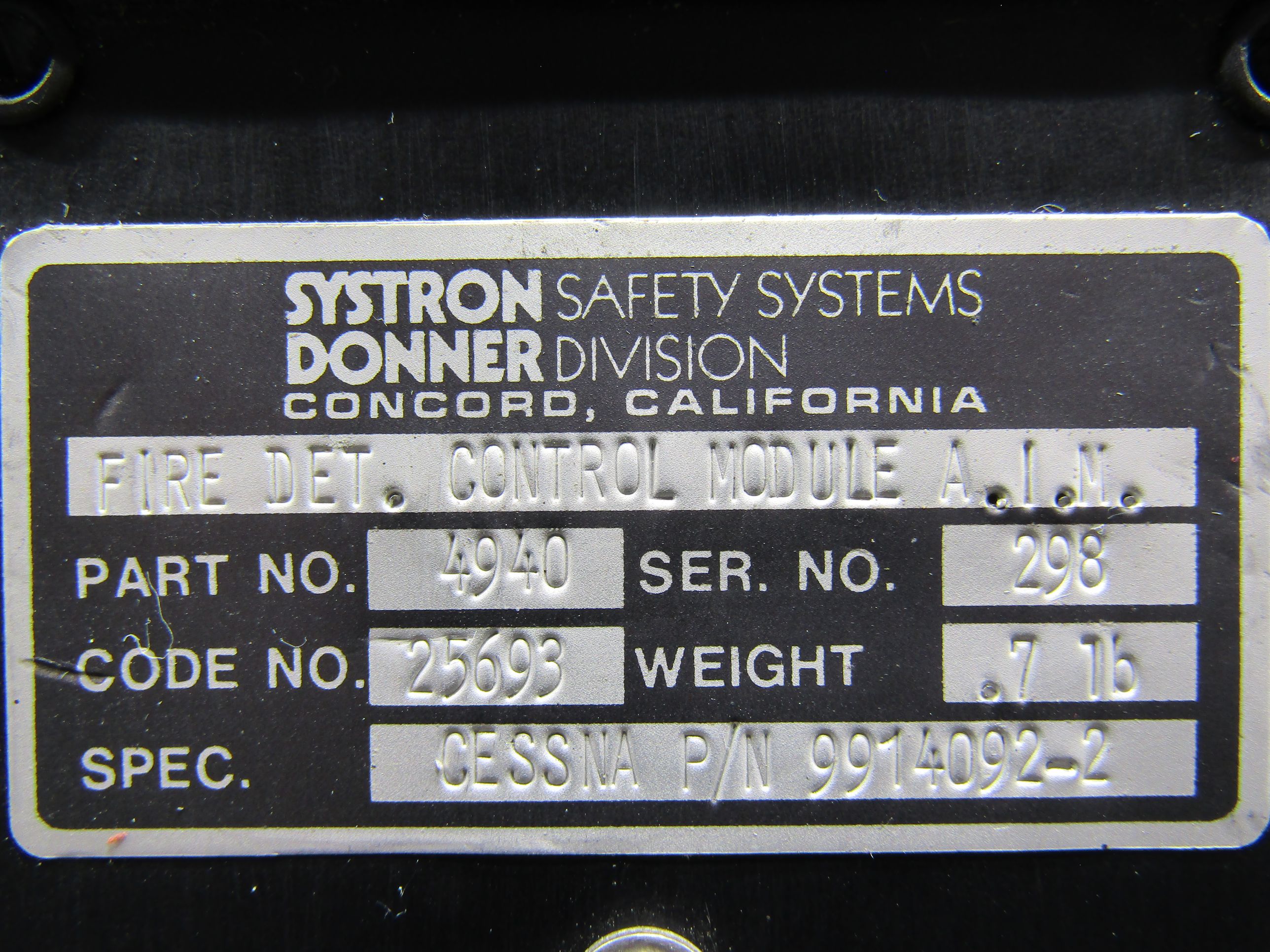 4940 Alternative Part Number 9914092-2 Systron Donner Aircraft Fire ...
