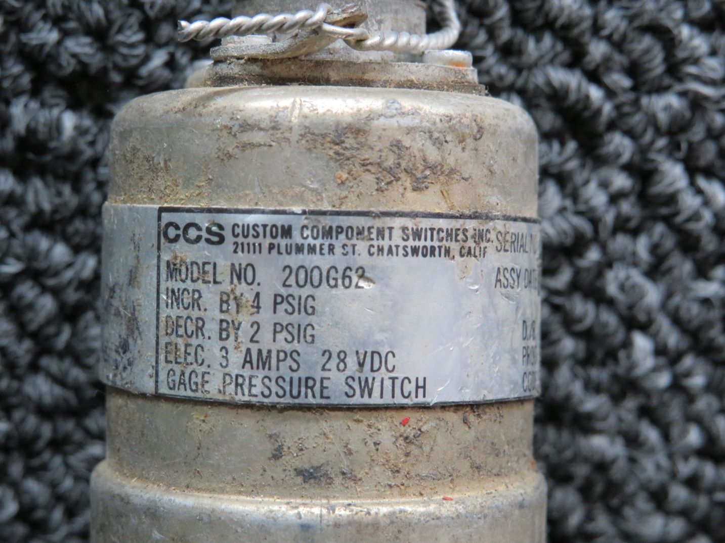 200G62 CCS Aircraft Pressure Switch Assembly