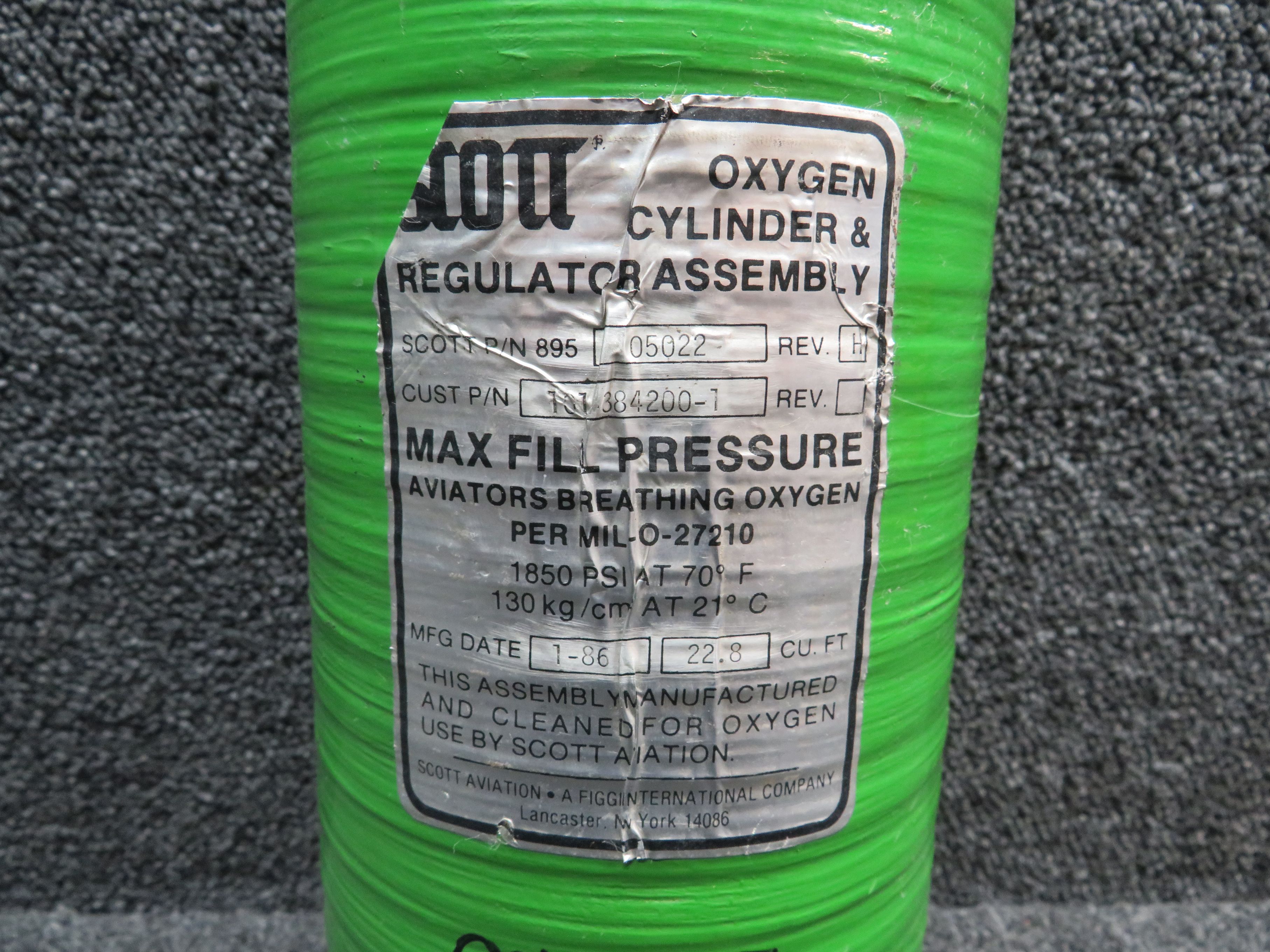 895-05022 Alternative Part Number 101-384200-1 Scott Oxygen Cylinder ...