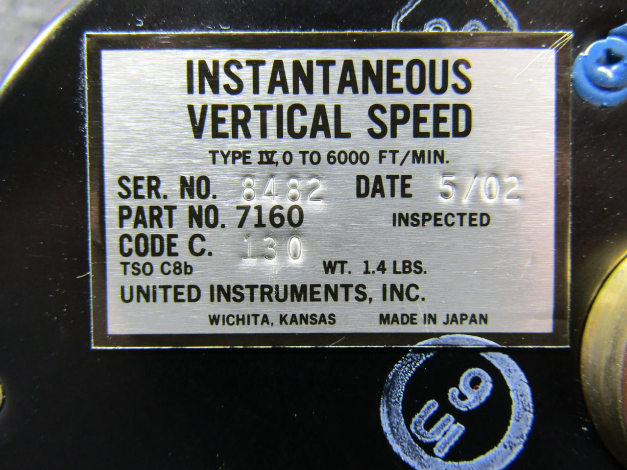7160 United Instruments C.130 Code Instantaneous Vertical Speed Indicator