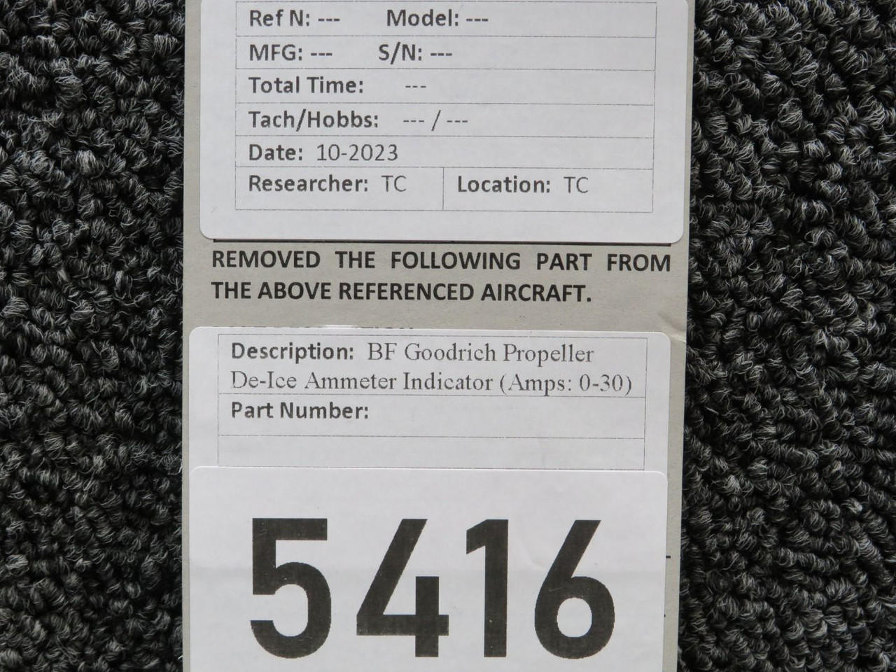 BF Goodrich Parts De Ice Aircraft Propeller Ammeter Indicator Assembly ...