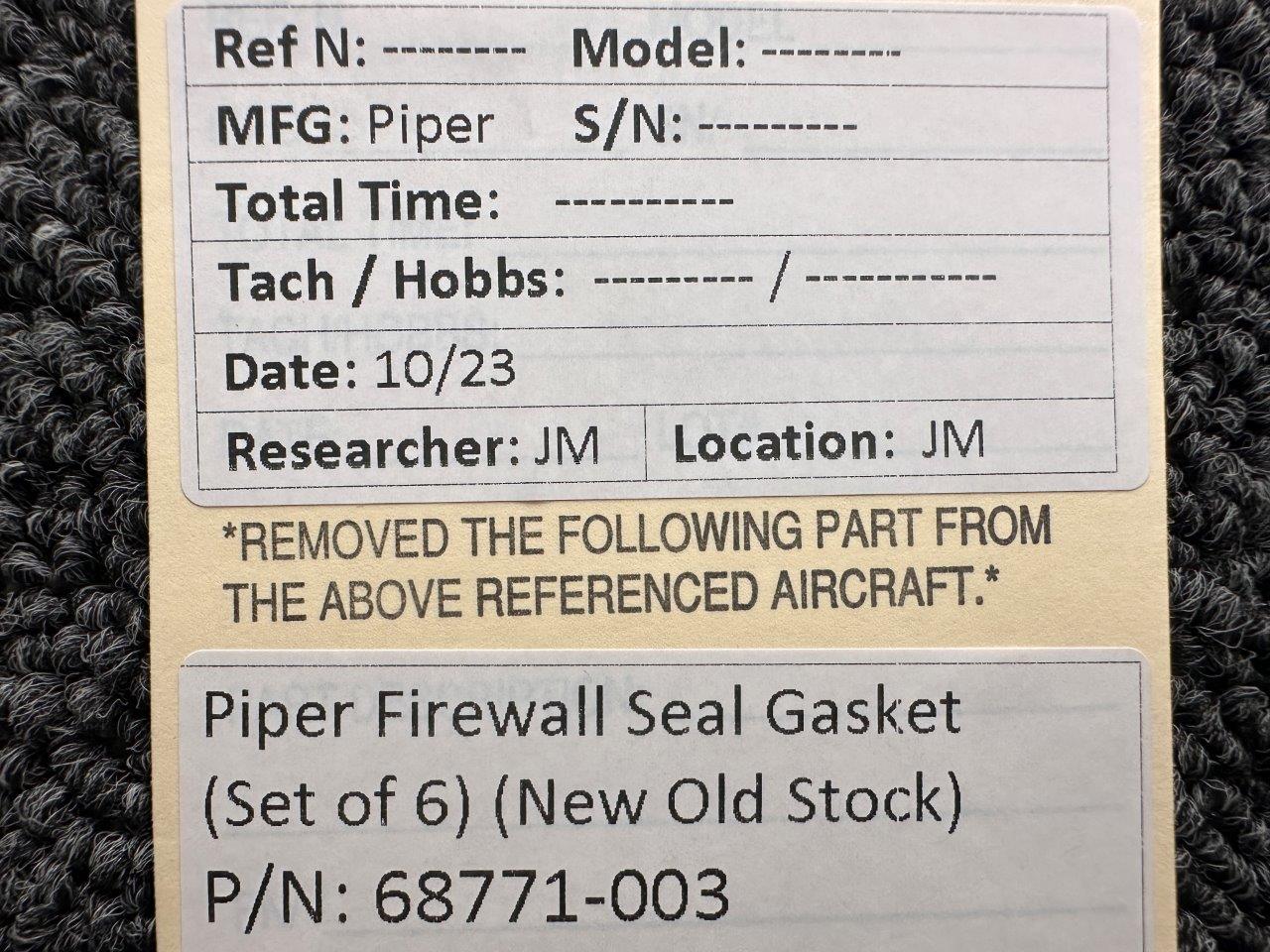68771-003 Piper Firewall Seal Gasket (Set of 6) (New Old Stock) For Sale