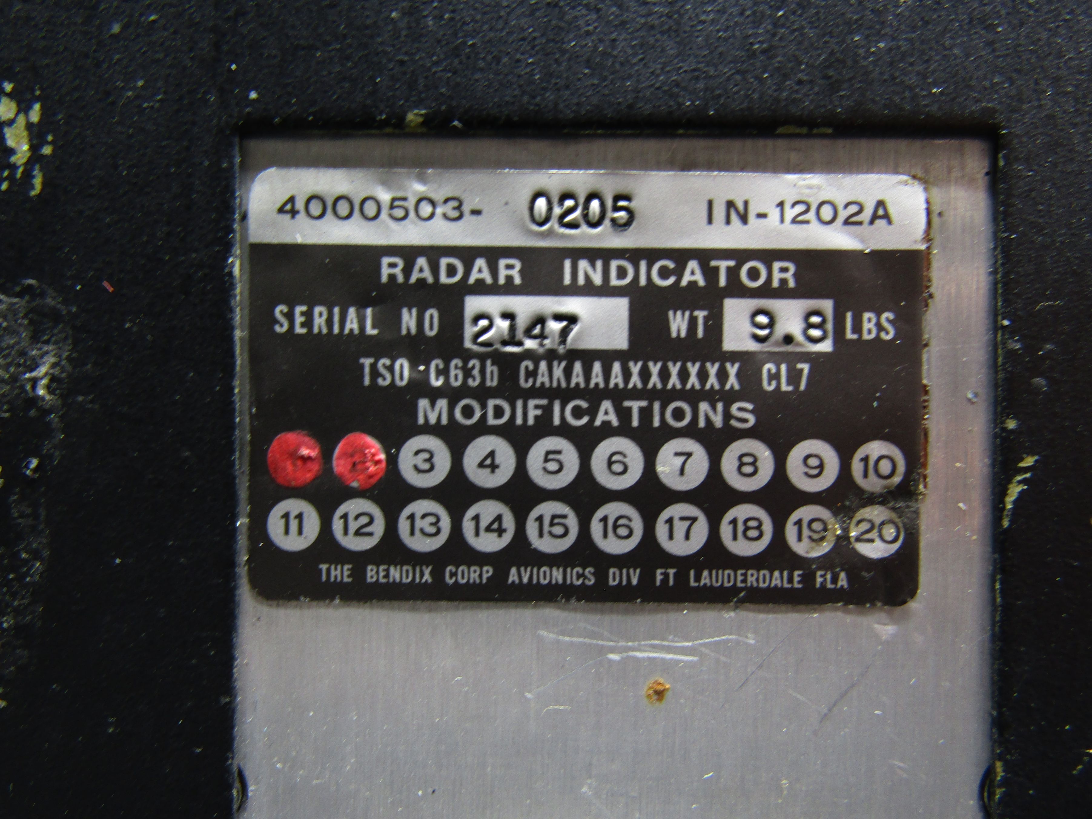 4000503-0205 Bendix IN-1202A Gray Faced Radar Indicator Modified Unit