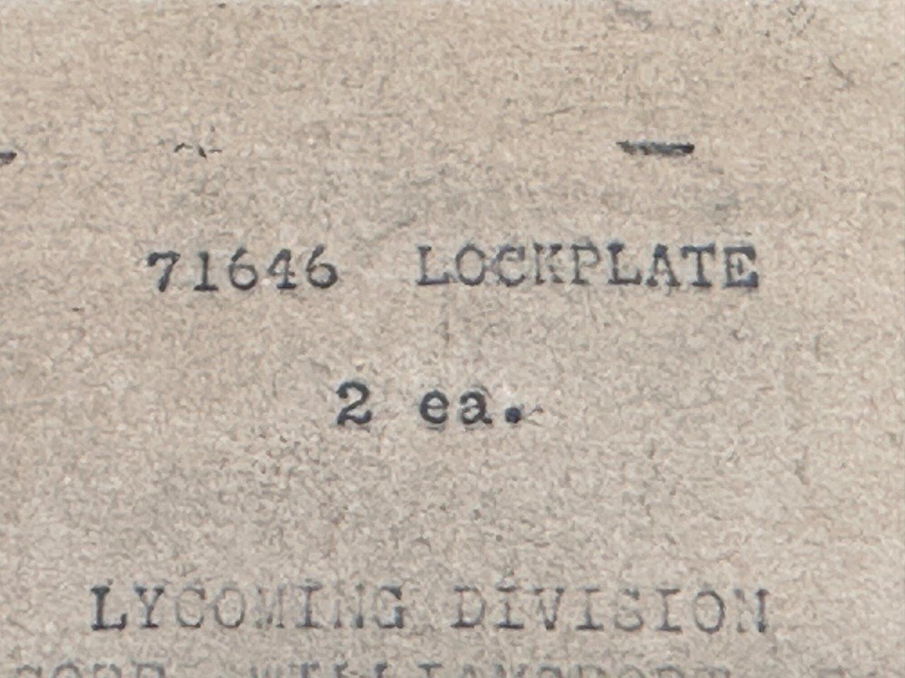 71646 Lycoming Lock Plate (Set of 5) (New Old Stock) For Sale