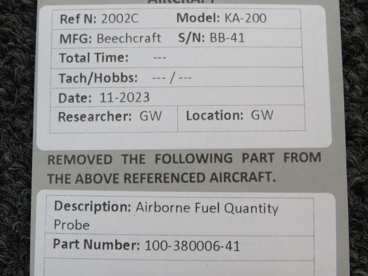 100-380006-41 Beechcraft KA-200 Mode Airborne Fuel Quantity Prode Assembly