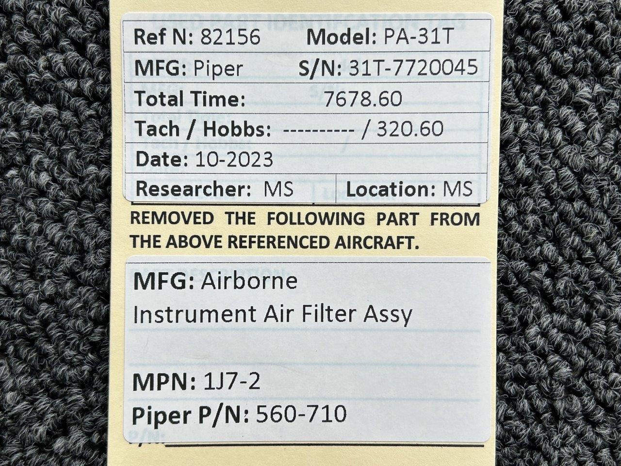 1J7-2 (Alternate PN: 560-710) Airborne Instrument Air Filter Assembly