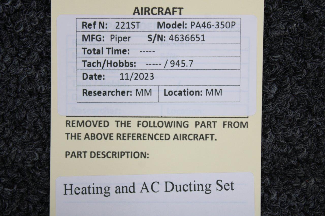 Piper PA46-350P Heating and AC Ducting Set | Piper Airplane Parts