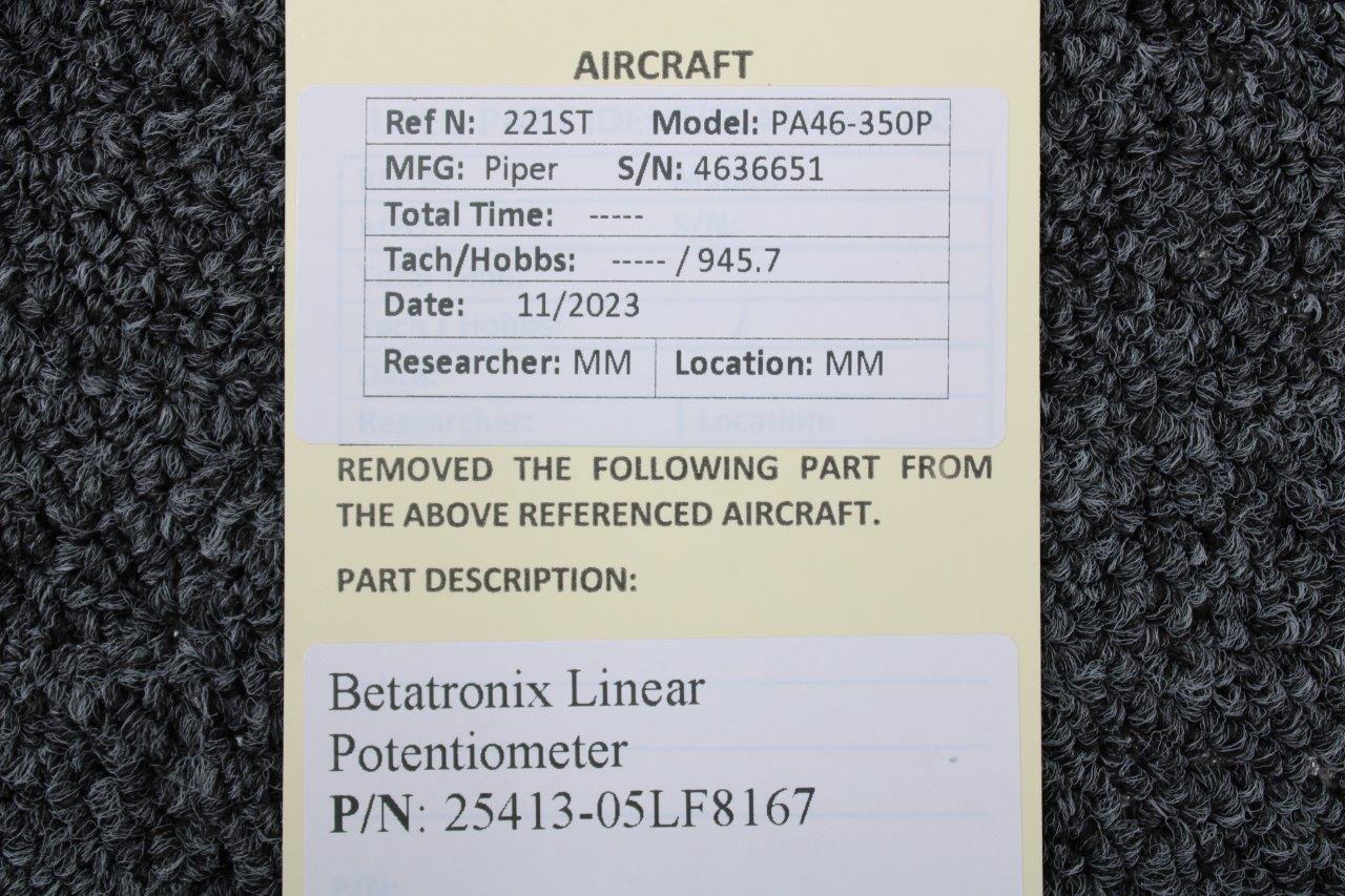 25413-05LF8167 Betatronix Linear Potentiometer | BAS Airplane Parts