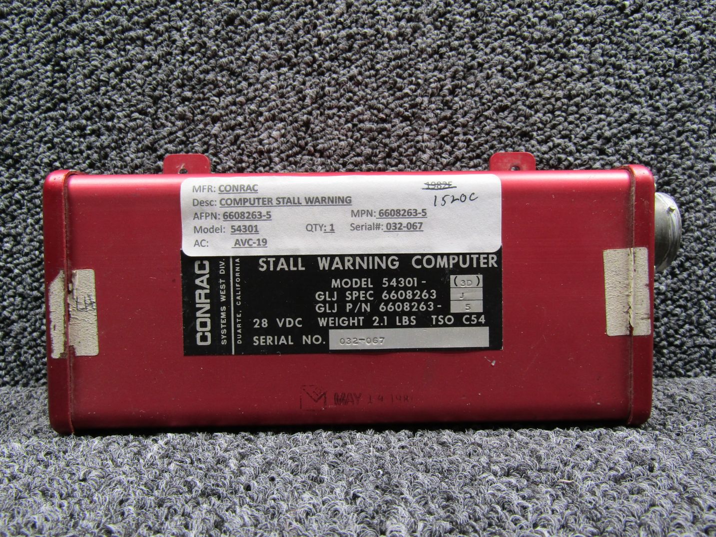 6608263-5 Conrac 54301-3D Aircraft Computer Stall Warning Assembly