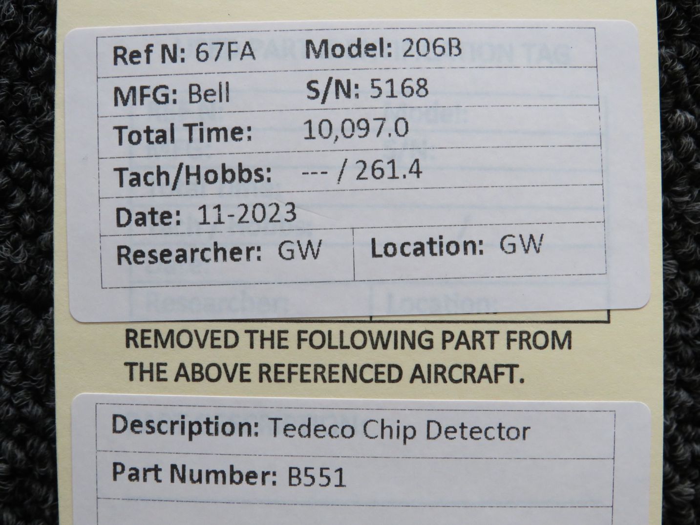 B551 Bell 206B Tedeco Chip Detector | Helicopter Parts