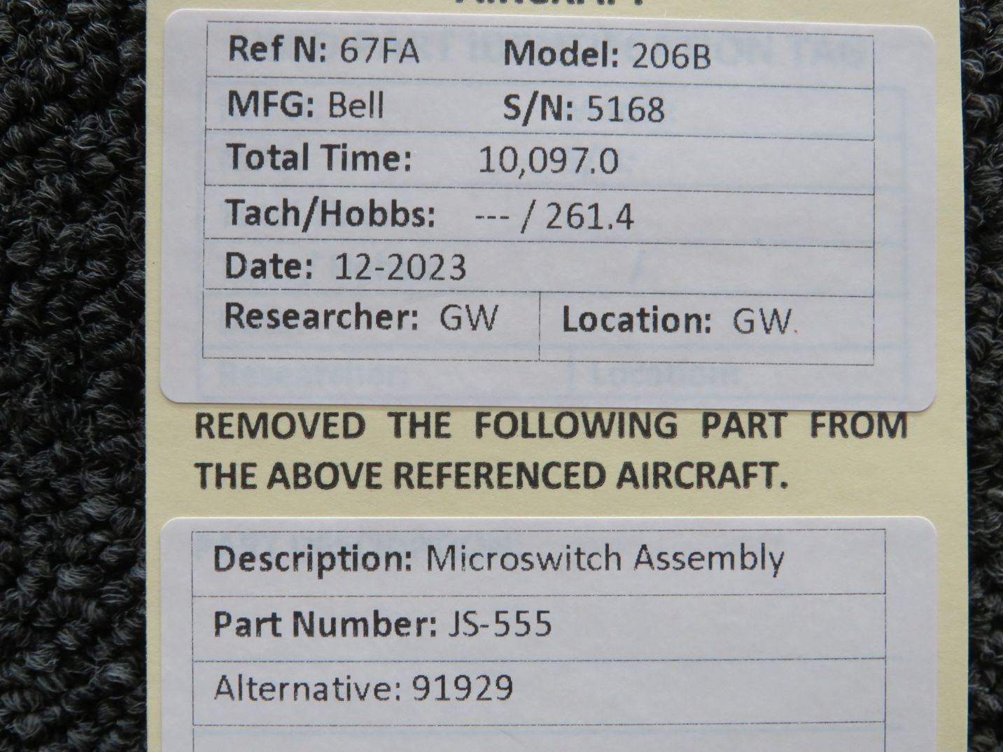 JS-555 (Alternate PN: 91929) Microswitch Assembly