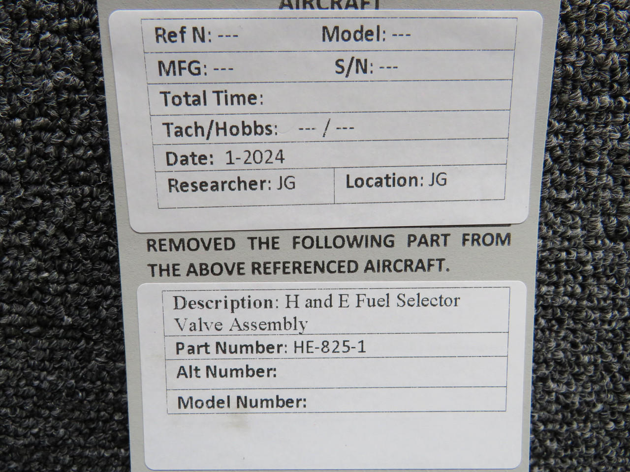 HE-825-1 H And E Aircraft Fuel Selector Valve Unit