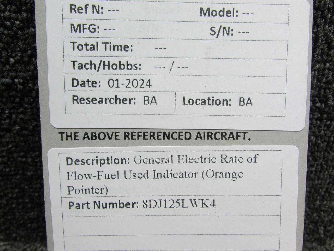 8DJ125LWK4 General Electric Rate of Flow-Fuel Used Indicator with ...
