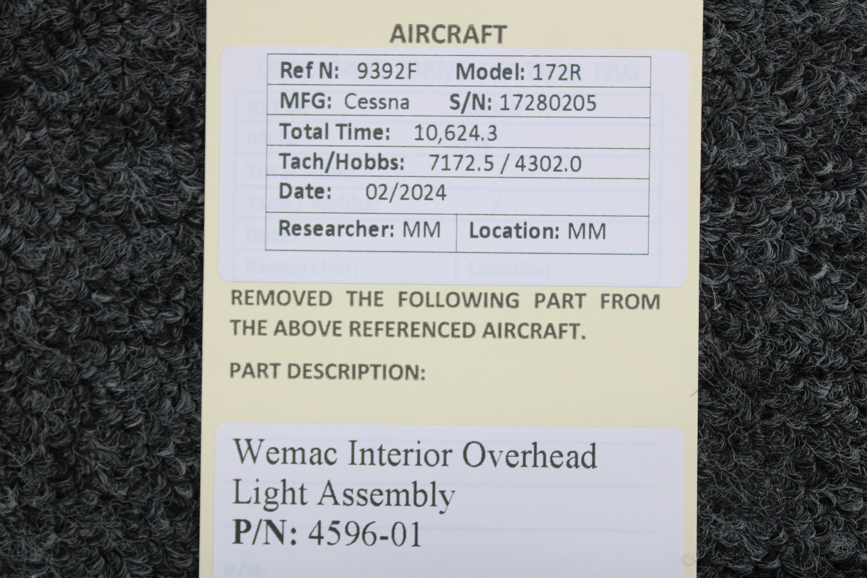 4596-01 Wemac Interior Overhead Light Assembly | BAS Aircraft Salvage