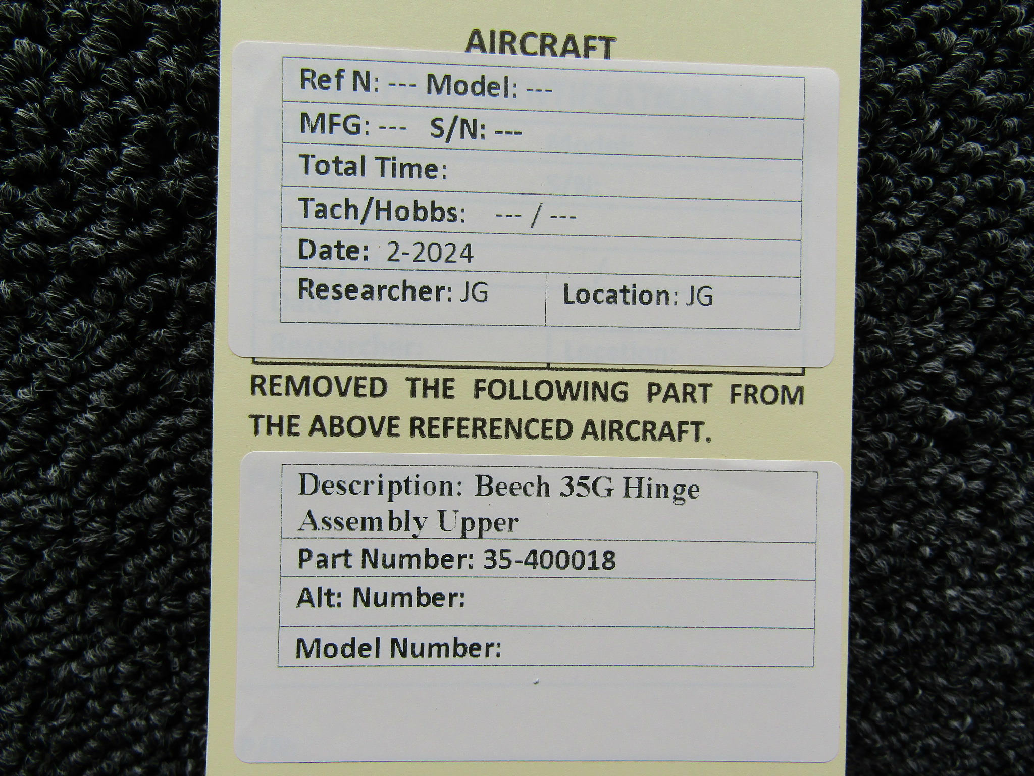 35-400018 Beechcraft Equipment 35G Upper Hing Assembly