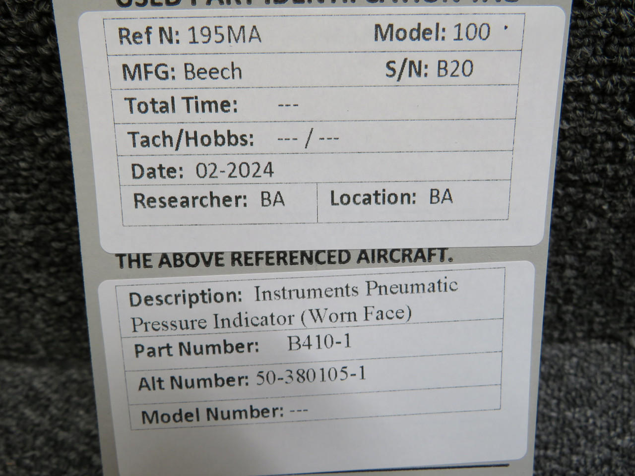 B410-1 (Alt: 50-380105-1) Instruments Pneumatic Pressure Gauge ...