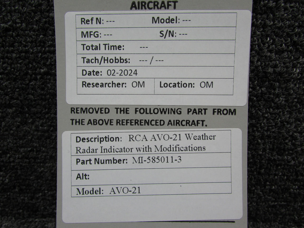 MI-585011-3 RCA AVO-21 Weather Radar Indicator Comes with Modifications