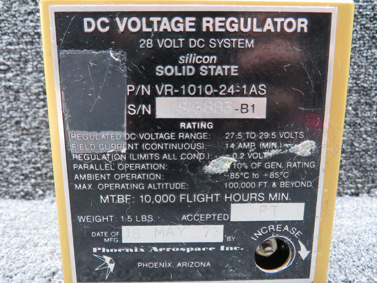 VR-1010-24-1AS Phoenix Aerospace DC Voltage Regulator (27.5-29.5 Volts)