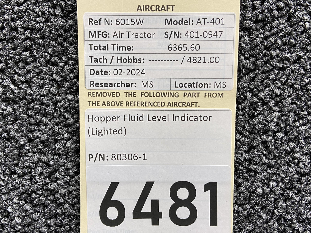 80306-1 Air Tractor AT-401 Hopper Fluid Level Indicator (Lighted) For Sale