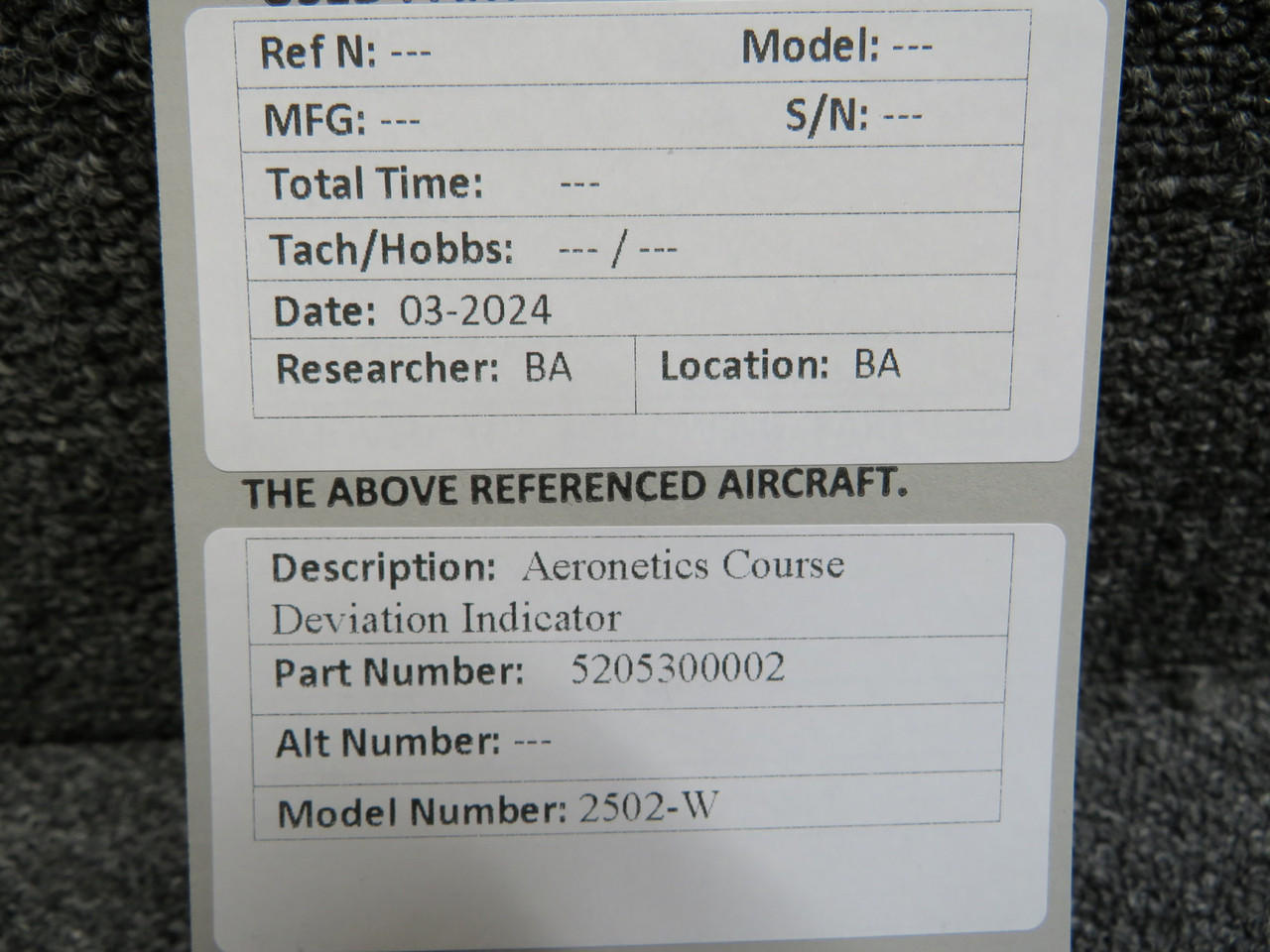 5205300002 Aeronetics 2502-W Course Deviation Indicator Gauge