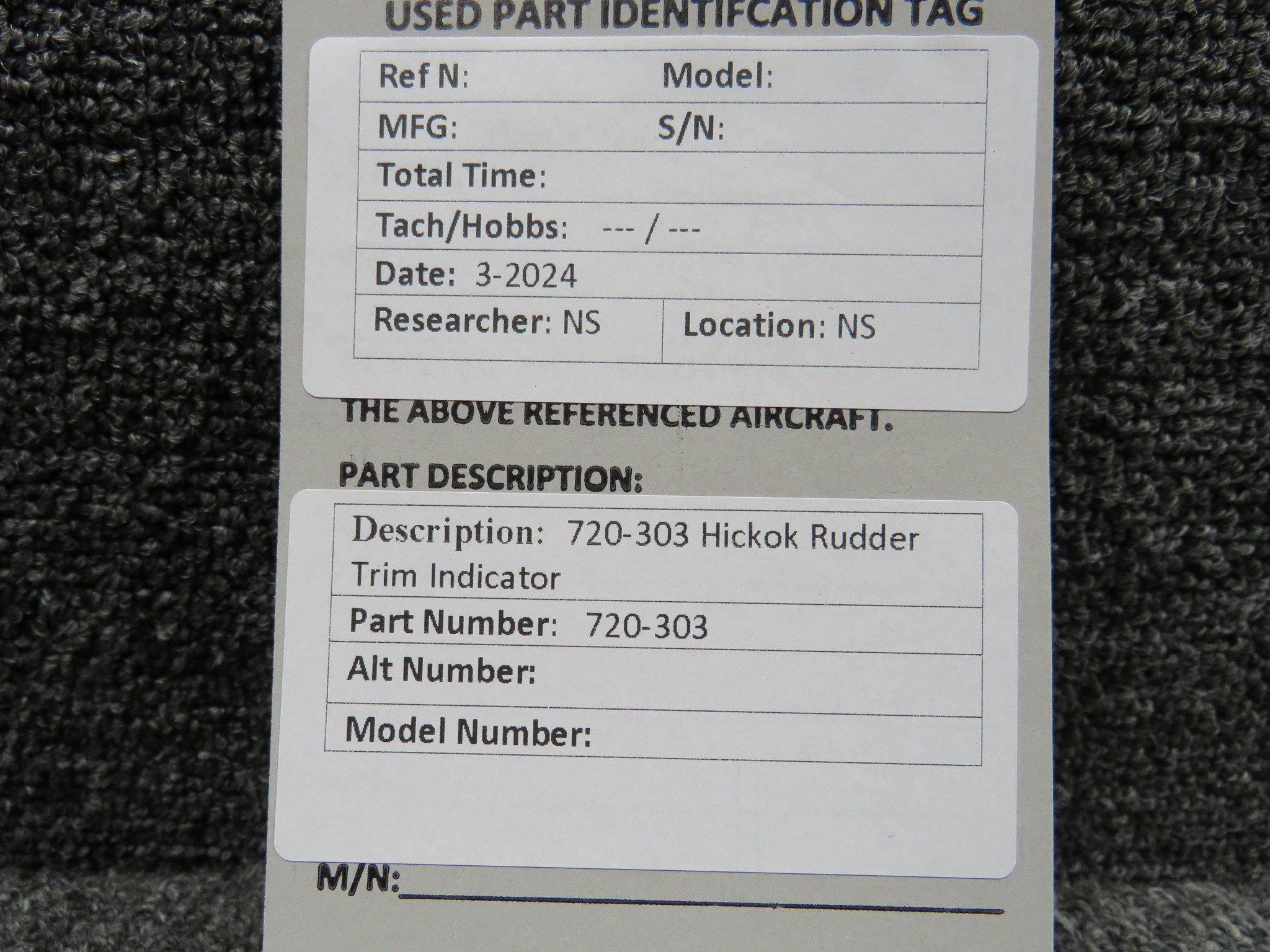 720-303 Hickok Rudder Trim Indicator Gauge