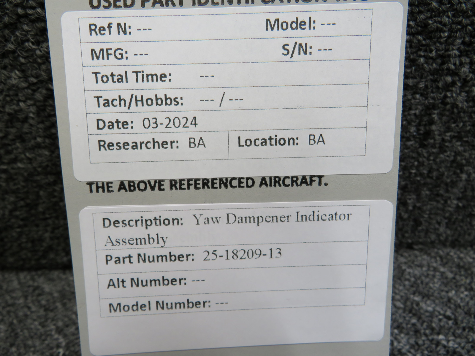 25-18209-13 Yaw Damper Aircraft Indicator Assembly Unit For Sale