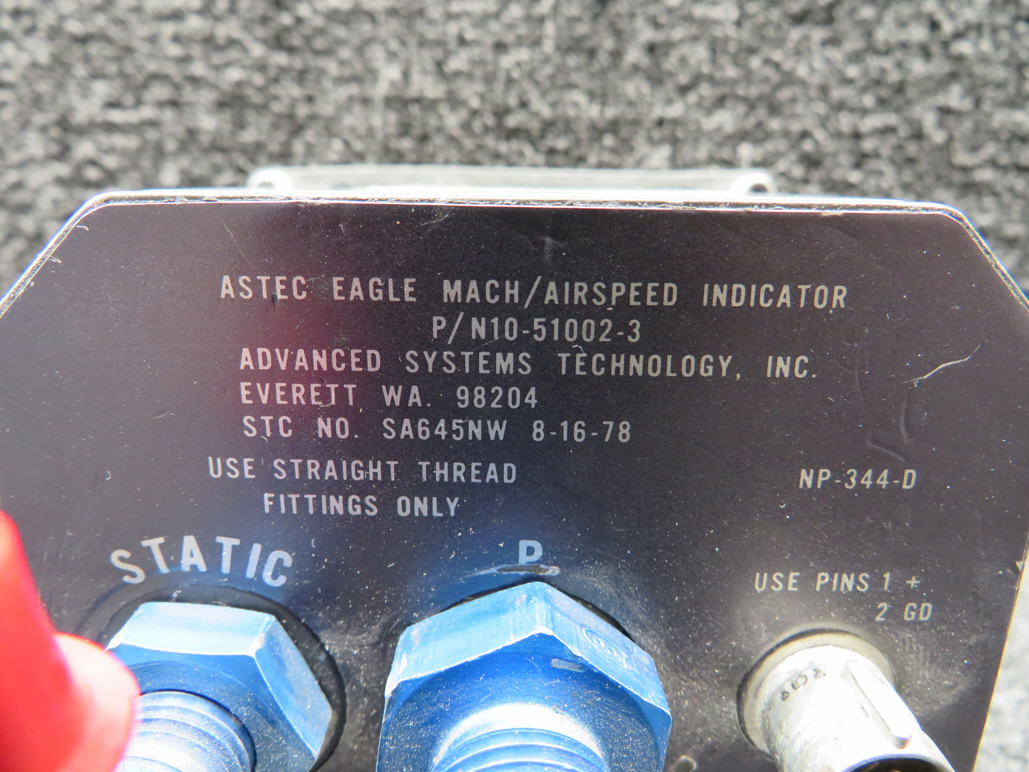 10-51002-3 Astec Eagle Mach Airspeed Indicator Gauge