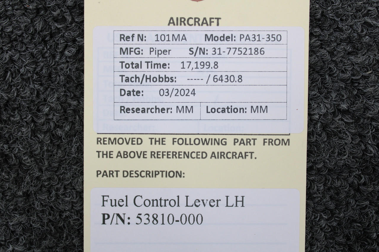 53810-000 Piper PA31-350 Left Hand Fuel Control Lever