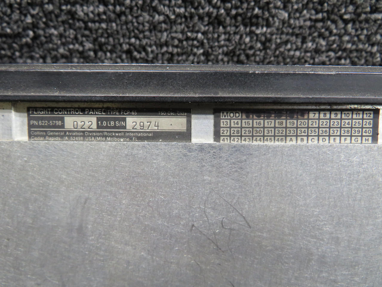 622-5798-022 Collins Flight Control Panel Comes with Modifications