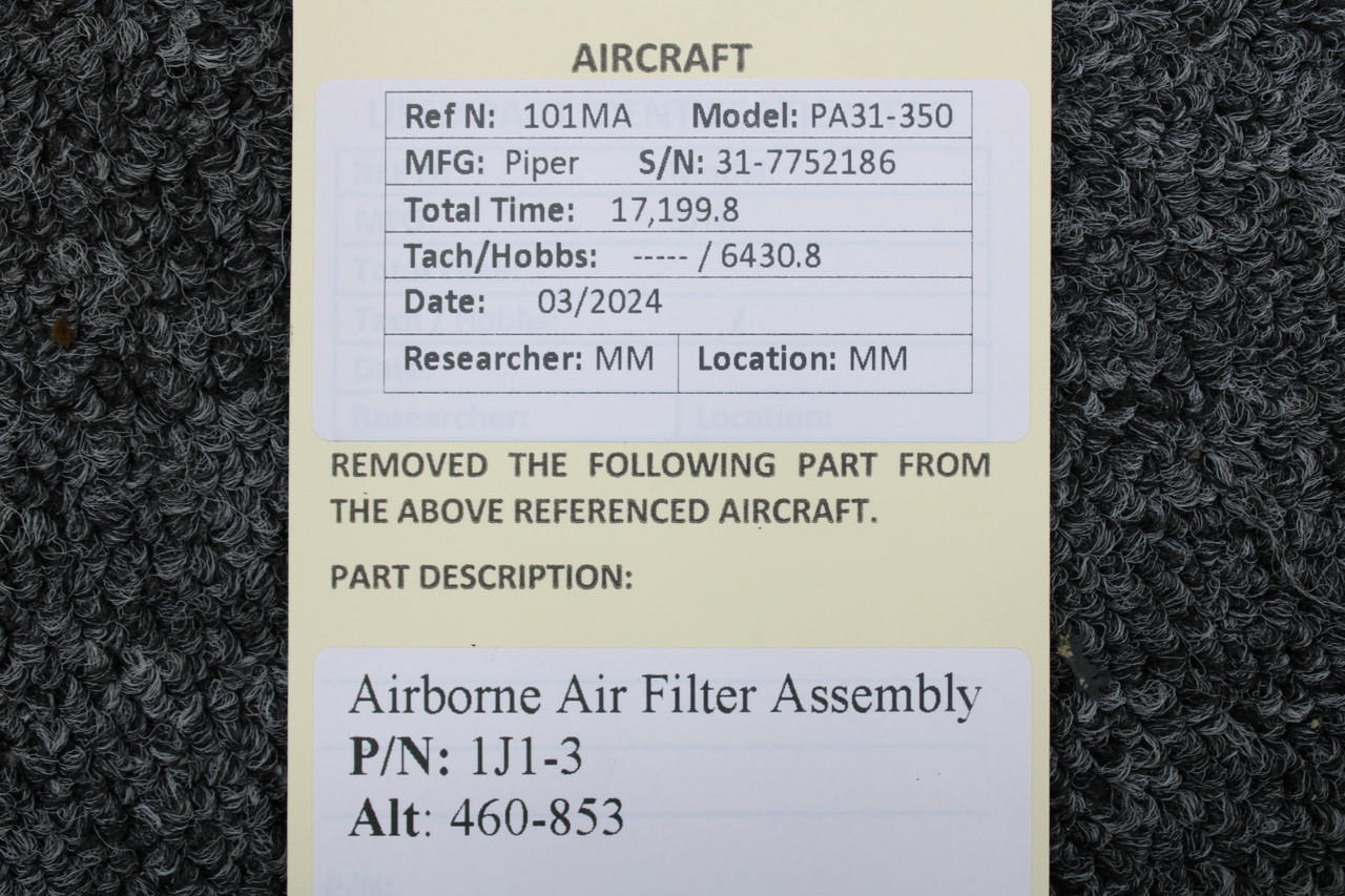1J1-3 (Alternate PN: 460-853) Airborne Air Filter Assembly