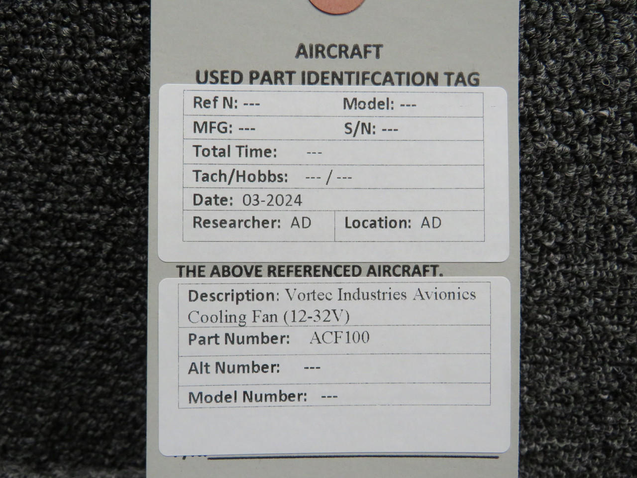ACF100 Vortec Industries Avionics Cooling Fan (12-32 Volts)