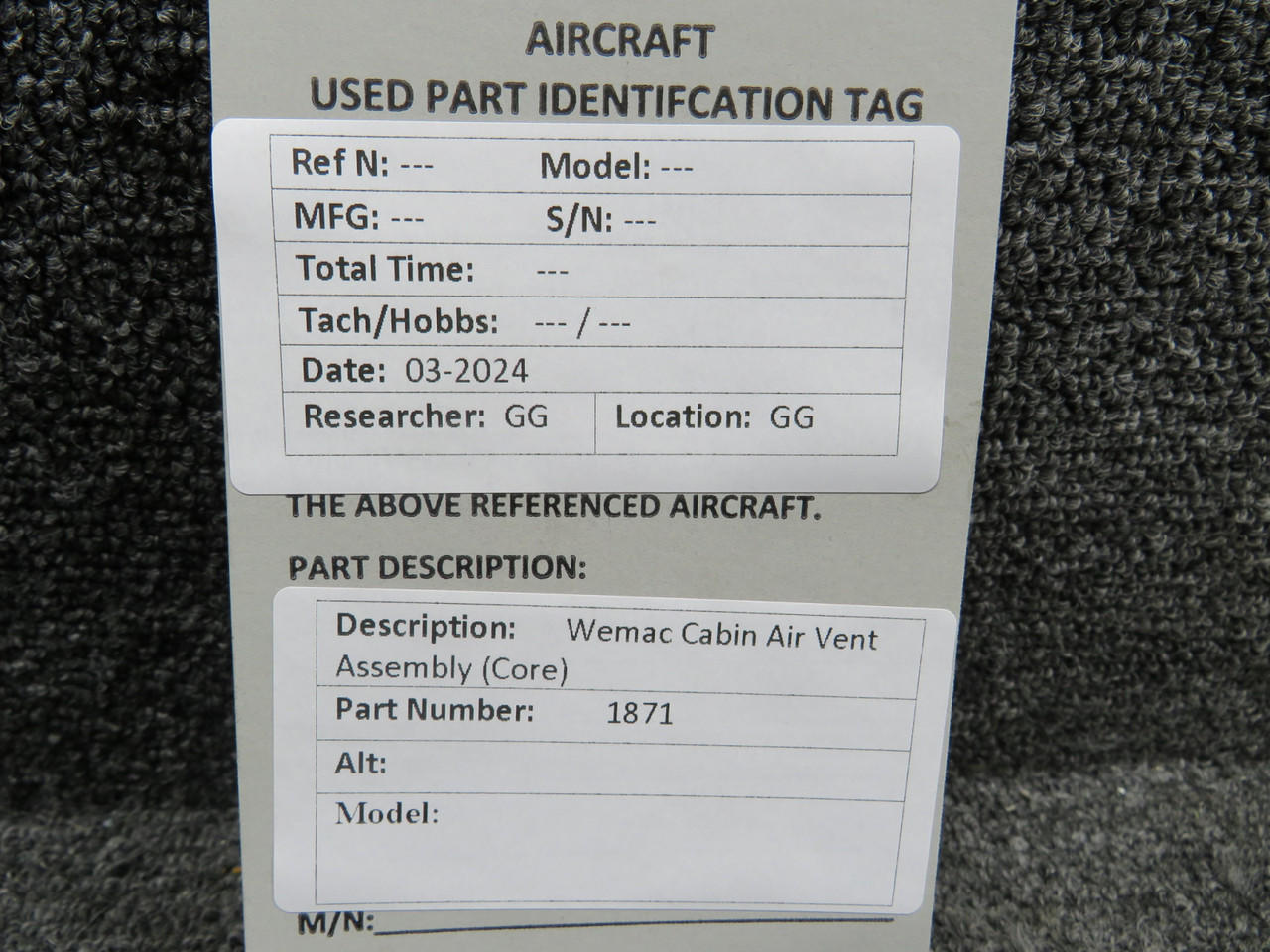 1871 Wemac Core Air Vent Assembly