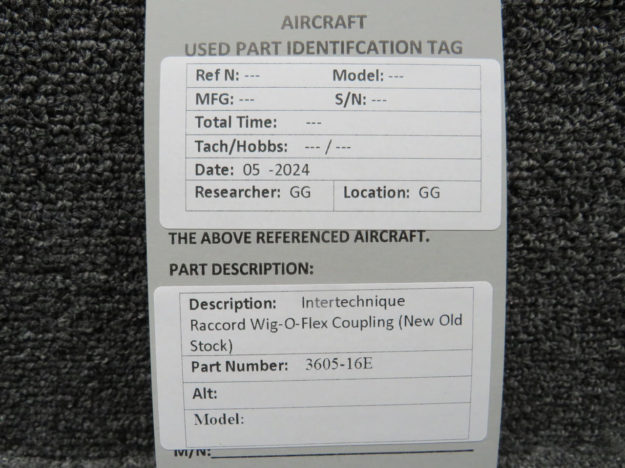 3605-16E Intertechnique New Old Stock Raccord Wig-O-Flex Coupling