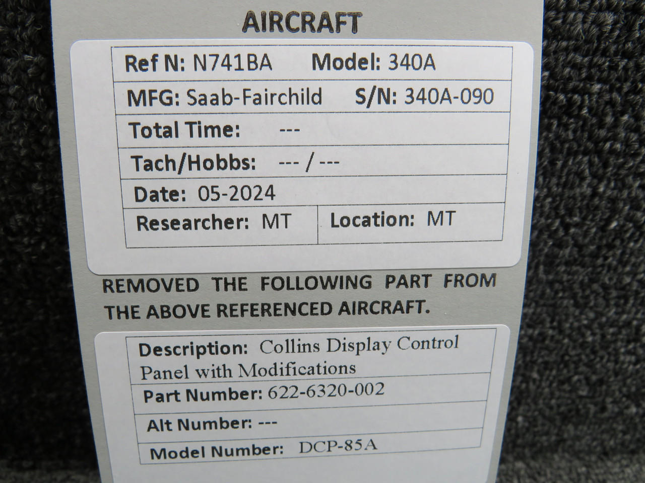 622-6320-002 Collins DCP-85A Display Control Panel Comes with Modifications