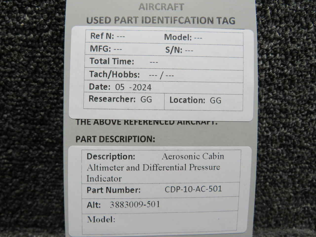 CDP-10-AC-501 Aerosonic Cabin Altimeter and Differential Pressure ...