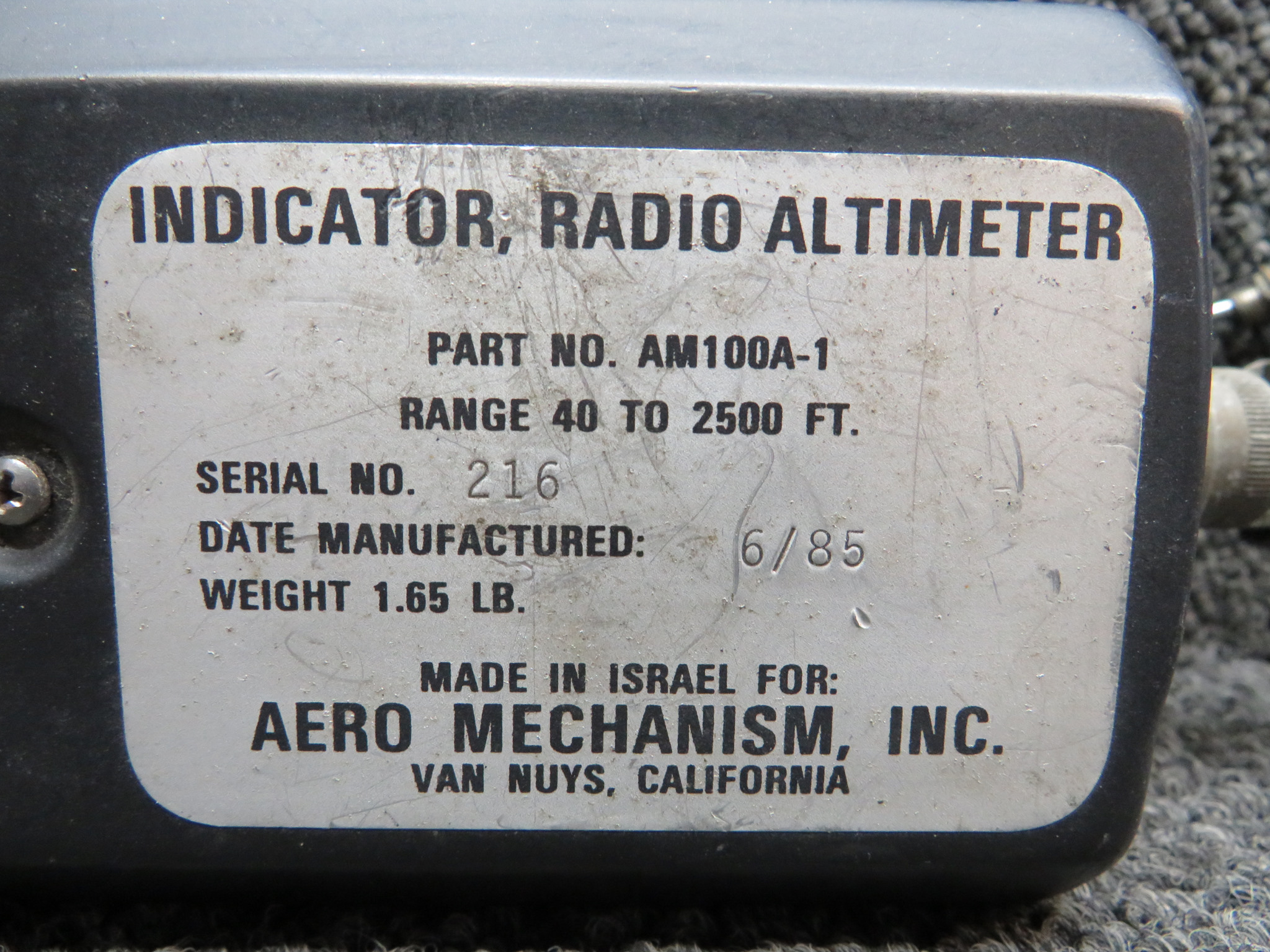 AM100A1 Aero Mech Radio Altimeter Indicator | BAS Airplane Parts
